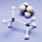 Space-filling and stick model of the ethane molecule with the lowest ...